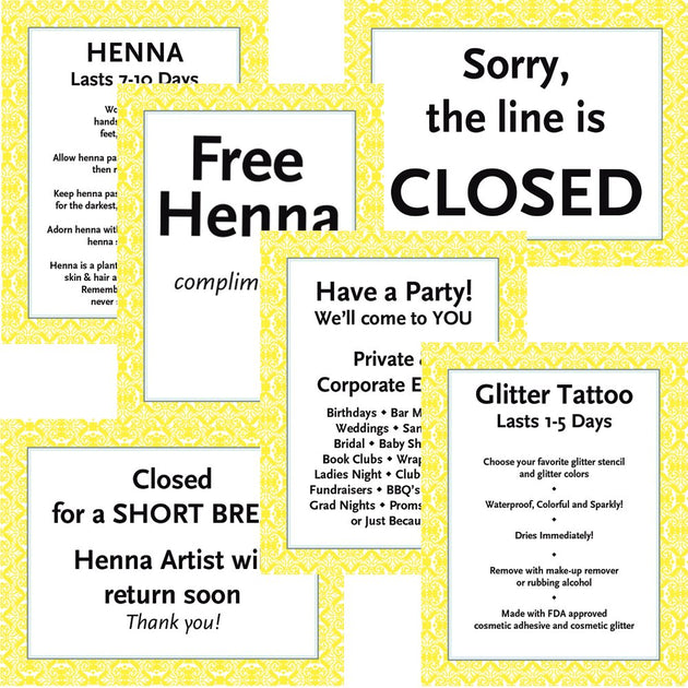 Yellow Damask Laminate Signs – Henna Caravan